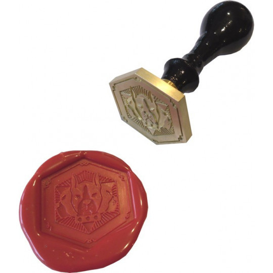 Sceau hexagonal avec gravure logo, dessin, motif.